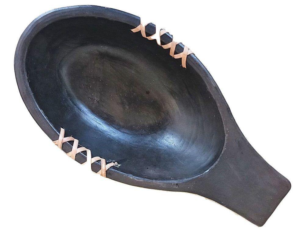 IndicHues Handmade Small Longpi Black Pottery Platter from Manipur