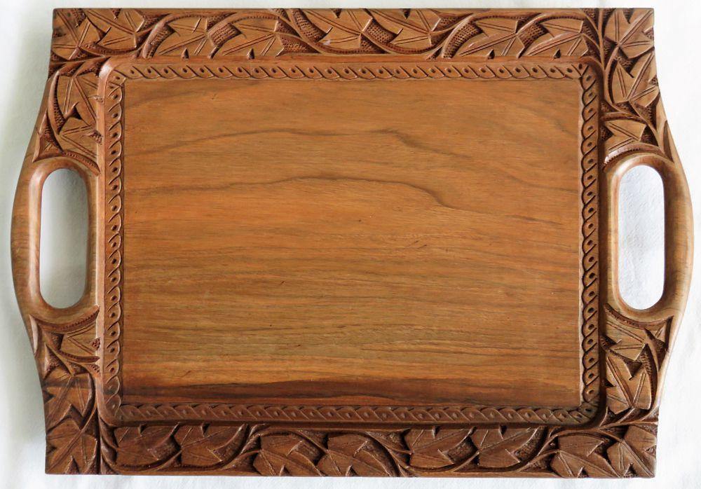IndicHues Wooden Handmade Rectangular Serving Tray with Handles